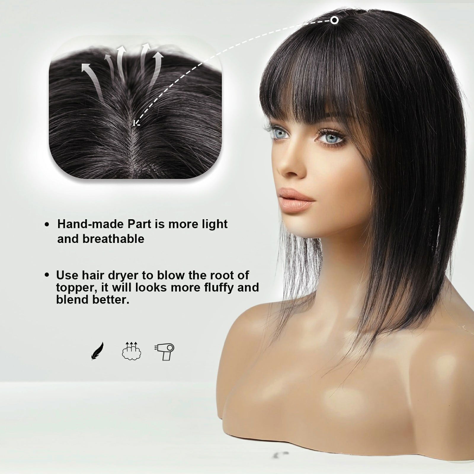 ( ন্যাচারাল ব্ল্যাক ) Clip In Hair Piece Women Real Hairpiece